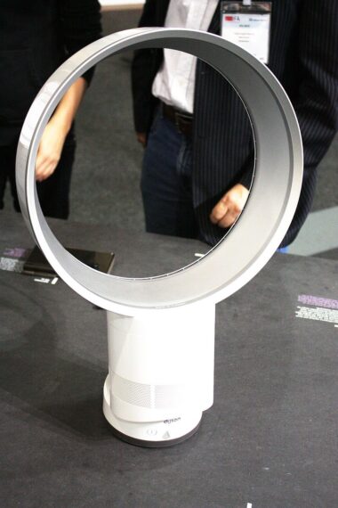 Who invented the bladeless fan and how does it work?