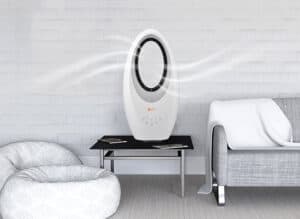 Who invented the bladeless fan and how does it work?